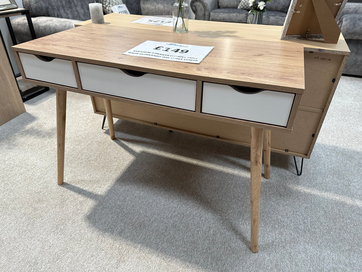 Santorini 3 Drawer Console Table White Gloss/Oak Effect Veneer